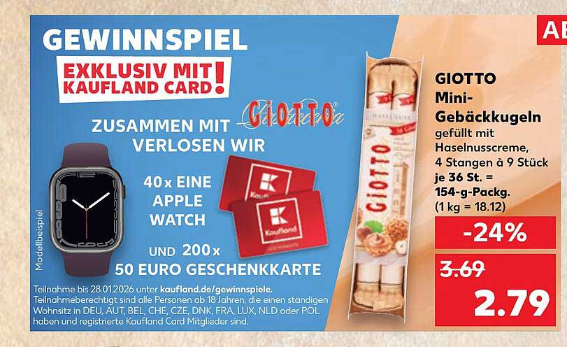 Giotto Mini-Gebäckkugeln Gefüllt Mit Haselnusscreme, 4 Stangen À 9 ...