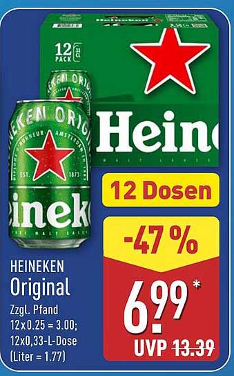 Heineken Original 0,33-L-Dose Zzgl. 0,25 Pfand (1 L = 2,70) Angebot bei ...
