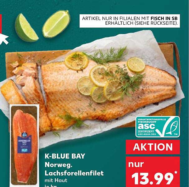 K-Blue Bay Norweg. Lachsforellenfilet Mit Haut Angebot bei Kaufland ...
