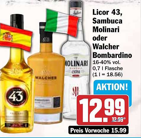 Licor 43, Sambuca Molinari Oder Walcher Bombardino Angebot bei Hit ...