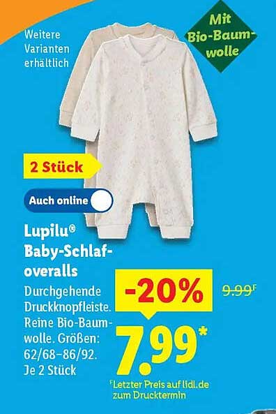Lupilu® Baby-Schlafoveralls Angebot bei Lidl - ProspektGuru.de