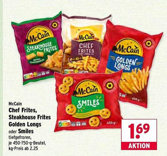 Mccain Chef Frites, Steakhouse Frites Golden Longs Oder Smiles Angebot ...