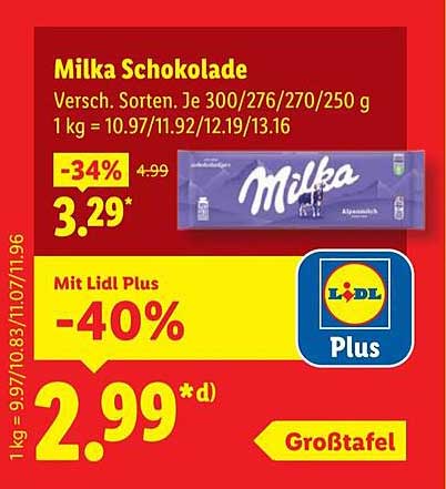 Milka Schokolade Versch. Sorten, 250–300 G (1 Kg = 11,96–9,97) Angebot ...