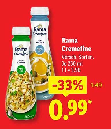 Rama Cremefine Versch. Sorten. Je 250 Ml Angebot bei Lidl - ProspektGuru.de