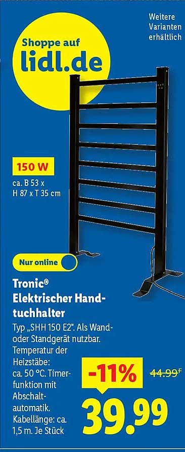 Tronic® Elektrischer Handtuchhalter Angebot bei Lidl - ProspektGuru.de