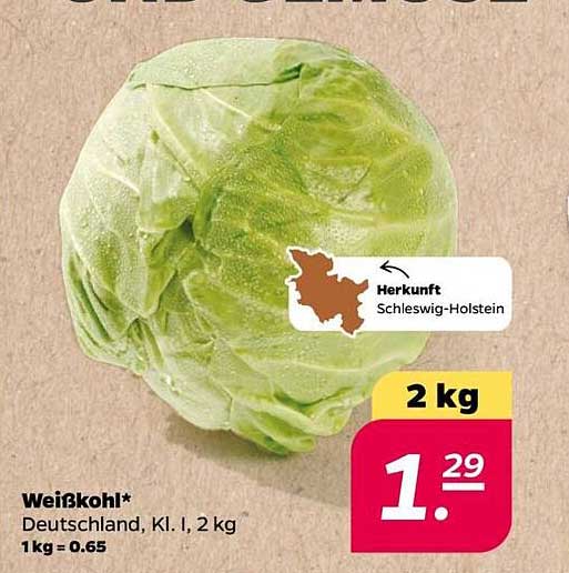 Weißkohl* Deutschland, Kl. I, 2 Kg Angebot bei NETTO - ProspektGuru.de