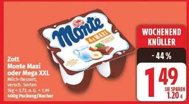 Zott Monte Maxi Oder Mega Xxl Angebot bei NP Discount - ProspektGuru.de