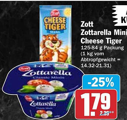 Zott Zottarella Mini Cheese Tiger 125-84 G Packung Angebot bei Hit ...