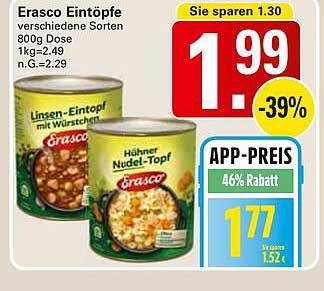Erasco Eintöpfe Verschiedene Sorten 800G Dose Angebot bei WEZ ...