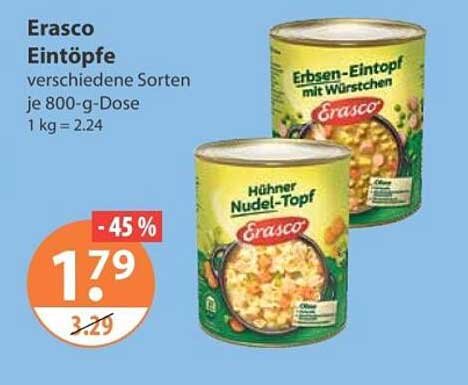 Erasco Eintöpfe Verschiedene Sorten Je 800-G-Dose Angebot bei V-Markt ...