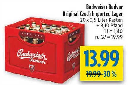 Budweiser Budvar Original Czech Imported Lager 20 X 0,5 Liter Kasten ...