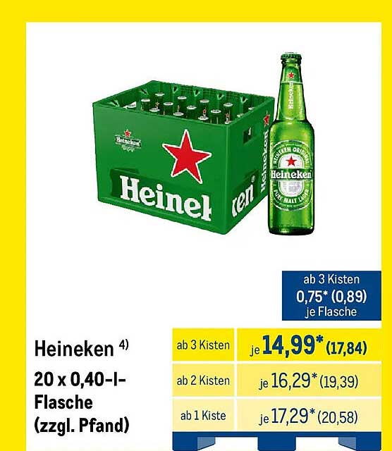 Heineken 20 X 0,40-L-Flasche (Zzgl. Pfand) Angebot bei METRO ...