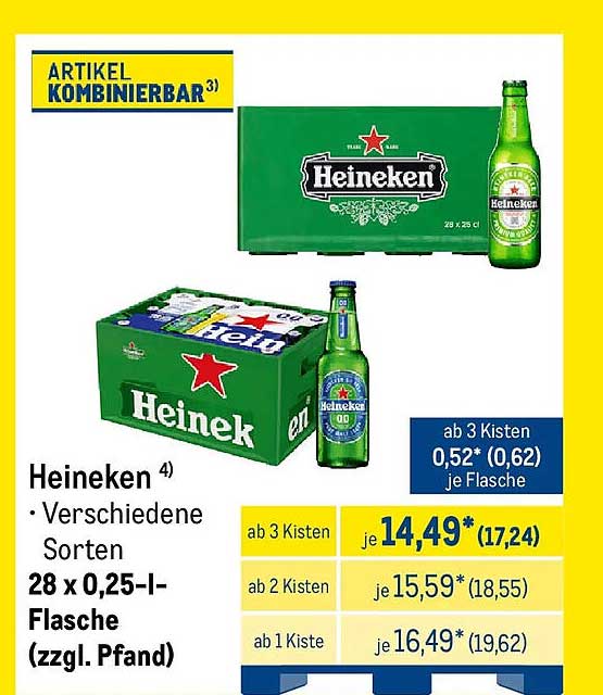 Heineken Verschiedene Sorten 28 X 0,25-L-Flasche (Zzgl. Pfand) Angebot ...