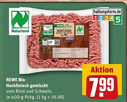 Rewe Bio Hackfleisch Gemischt Vom Rind Und Schwein, Je 400-G-Pckg. (1 ...