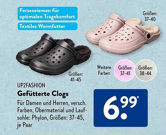 Gefütterte Clogs Angebot bei Aldi Süd