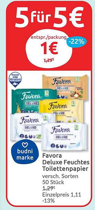 Favora Deluxe Feuchtes Toilettenpapier Angebot bei Budni