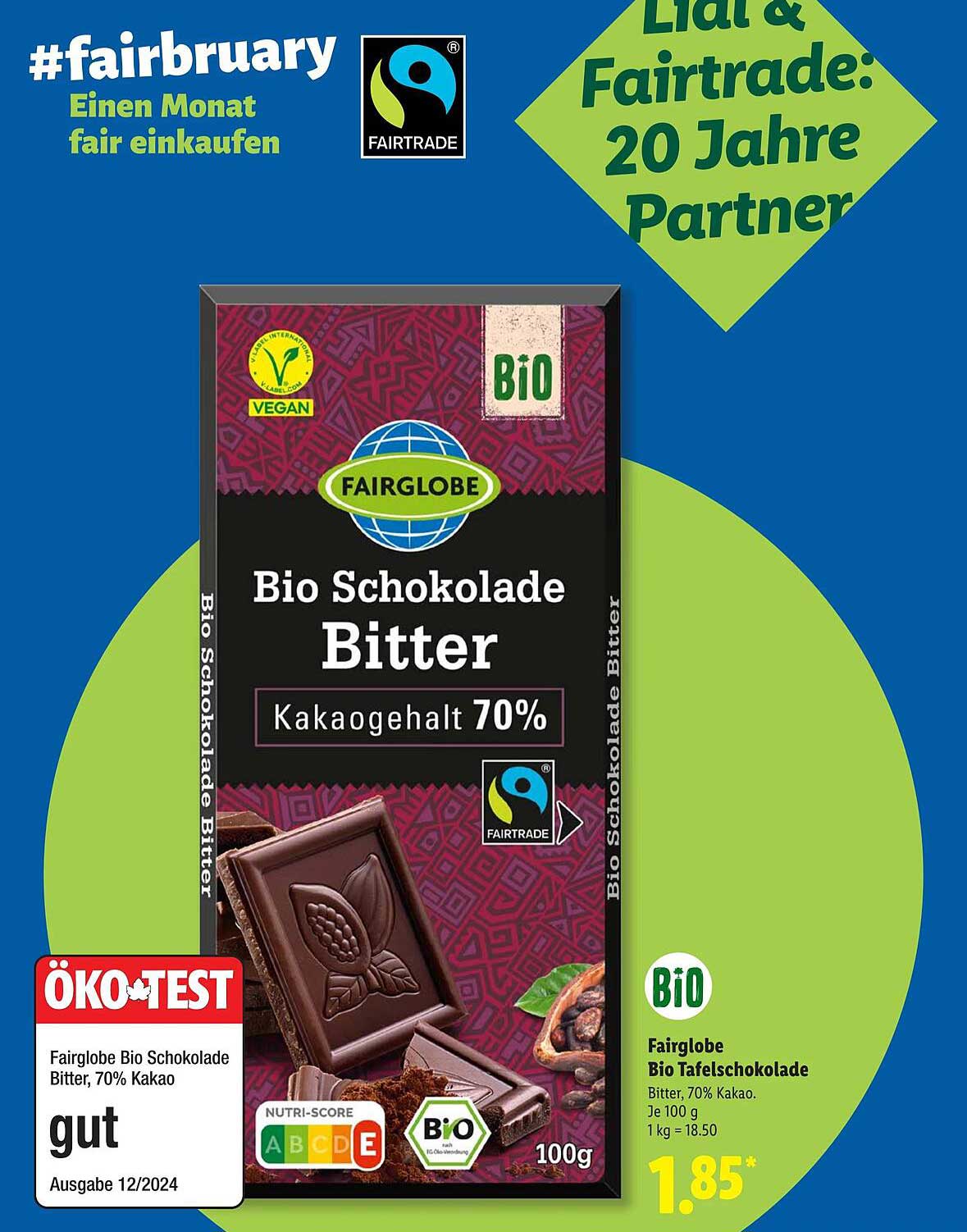 Fairglobe Bio Schokolade Bitter, 70% Kakao Angebot bei Lidl ...
