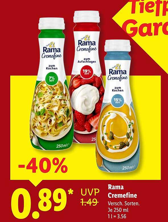Rama Cremefine Versch. Sorten. Je 250 Ml Angebot bei Lidl - ProspektGuru.de