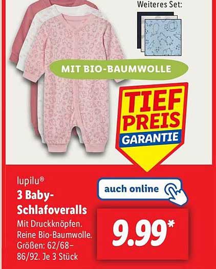 Lupilu® 3 Baby-Schlafoveralls Angebot bei Lidl - ProspektGuru.de