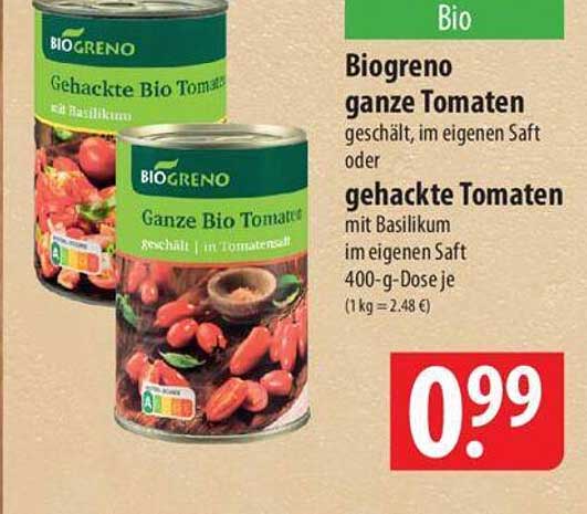 Biogreno Ganze Tomaten Angebot bei Famila Nord Ost