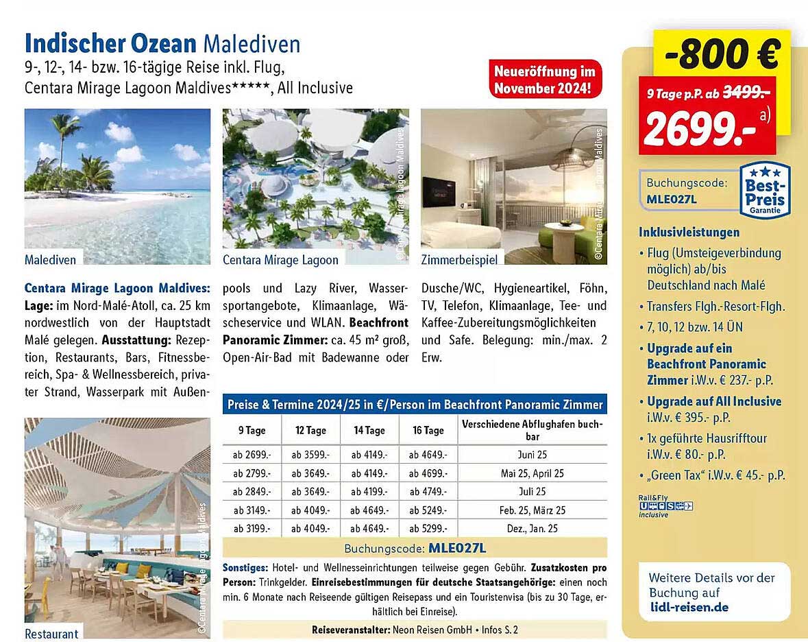 Centara Mirage Lagoon Maldives***** Angebot bei Lidl - ProspektGuru.de