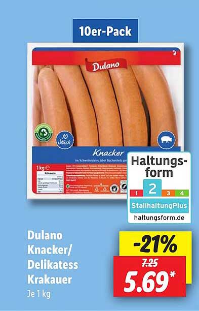 Dulano Knacker/Delikatess Krakauer Angebot bei Lidl