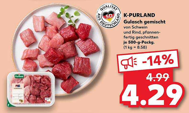 K-Purland Gulasch Gemischt Von Schwein Und Rind Angebot bei Kaufland