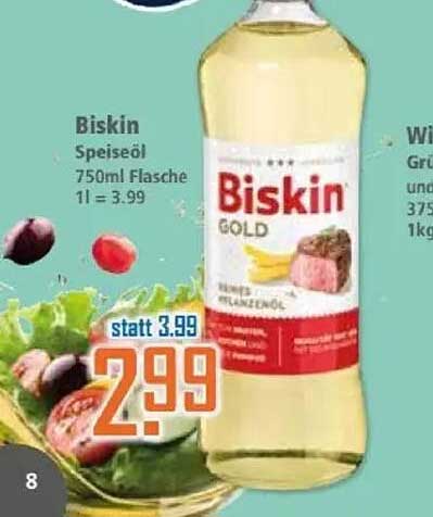 Biskin Speiseöl 750Ml - Goldene Qualität Zum Sparpreis Angebot bei K+K ...