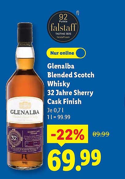Glenalba Blended Scotch Whisky 32 Jahre Sherry Cask Finish, 0,7L ...