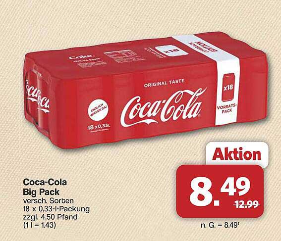 Coca-Cola Big Pack (18 X 0,33 L) Angebot bei Famila Nord West ...