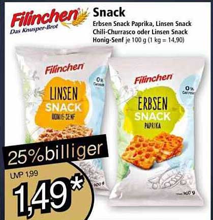 Filinchen Snack - Erbsen Snack Paprika Oder Linsen Snack Honig-Senf ...