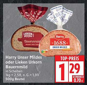 Harry Unser Mildes Oder Lieken Urkorn Bauernmild In Scheiben Angebot ...