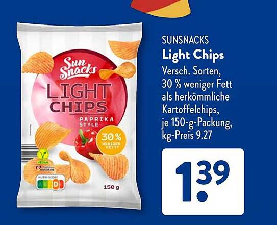 Sunsnacks Light Chips 150 G - Paprika Style Angebot bei Aldi Süd ...