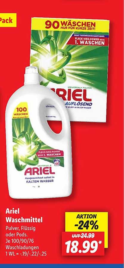 Ariel Waschmittel - Pulver, Flüssig Oder Pods Angebot bei Lidl