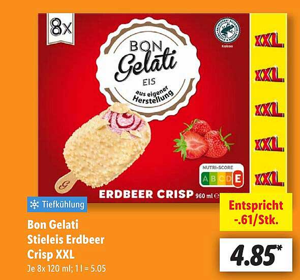 Bon Gelati Stieleis Erdbeer Crisp Xxl 8X120Ml Angebot bei Lidl
