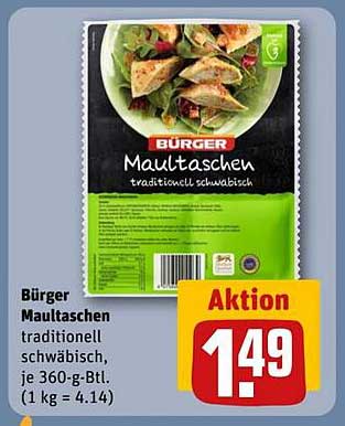 Bürger Maultaschen Traditionell Schwäbisch, Je 360-G-Btl. Angebot bei ...