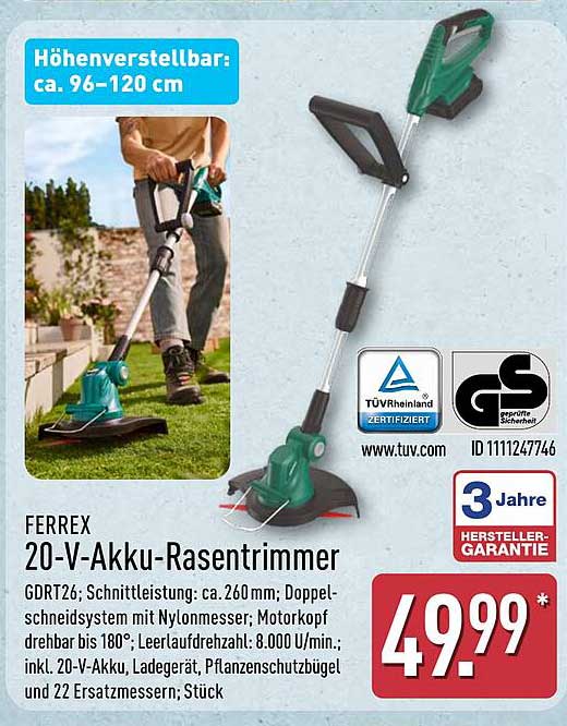 Ferrex 20-V-Akku-Rasentrimmer Angebot bei Aldi Nord
