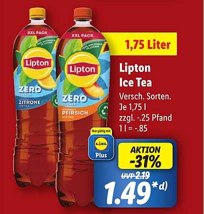 Lipton Ice Tea 1,75 Liter - Verschiedene Sorten Angebot bei Lidl ...