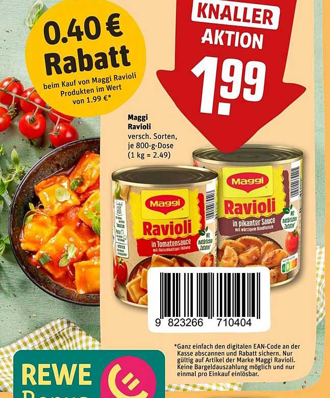 Maggi Ravioli In Verschiedenen Sorten, Je 800-G-Dose Angebot bei REWE ...