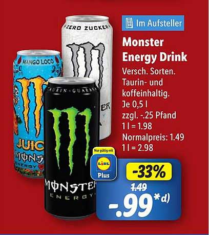 Monster Energy Drink - Verschiedene Sorten Verfügbar Angebot bei Lidl