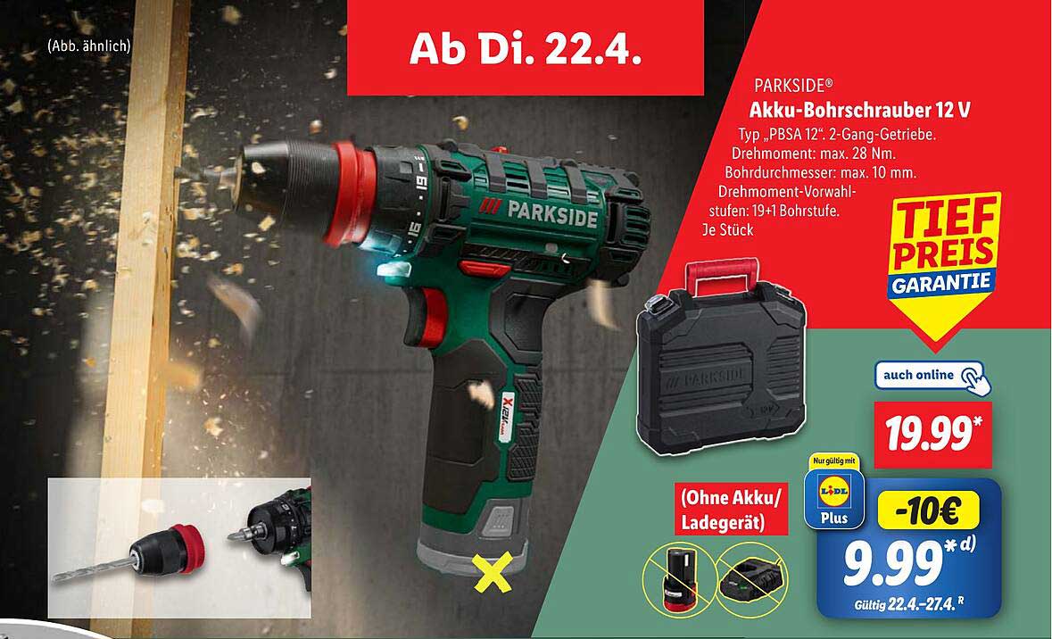 Parkside® Akku-Bohrschrauber 12 V Angebot bei Lidl