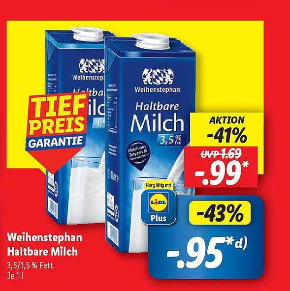 Weihenstephan Haltbare Milch 3,5% Fett - 1L Angebot bei Lidl