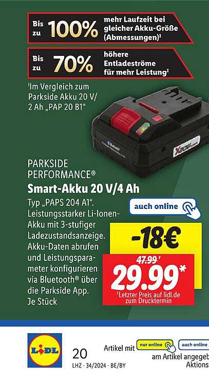 Parkside Performance® Smart-Akku 20 V/4 Ah Angebot bei Lidl