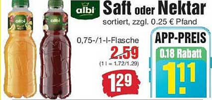 Albi Saft Oder Nektar 0,75L/-1L-Flasche Angebot bei Edeka