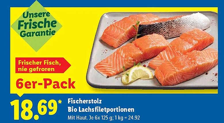 Fischerstolz Bio Lachsfiletportionen 6Er-Pack Angebot bei Lidl ...