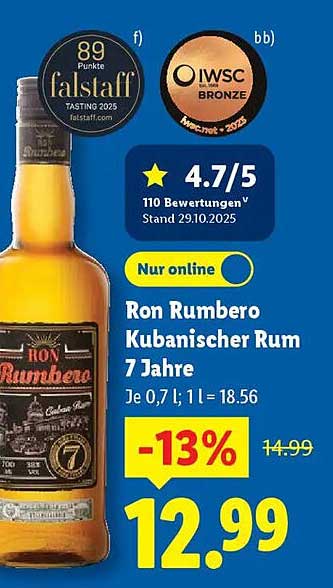 Ron Rumbiero Kubanischer Rum 7 Jahre Angebot bei Lidl - ProspektGuru.de