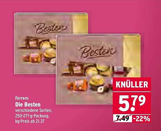 Ferrero Die Besten, Verschiedene Sorten, 250-271G-Packung Angebot bei ...