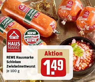 Rewe Hausmarke Schinken Zwiebelmett Wurst Je 100 G Angebot bei REWE ...