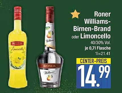 Roner Williams-Birnen-Brand Oder Limoncello 0,7L Flasche Angebot bei E ...