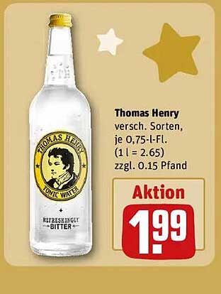 Thomas Henry Tonic Water 0,75 L - Aktion Angebot bei REWE Kaufpark ...